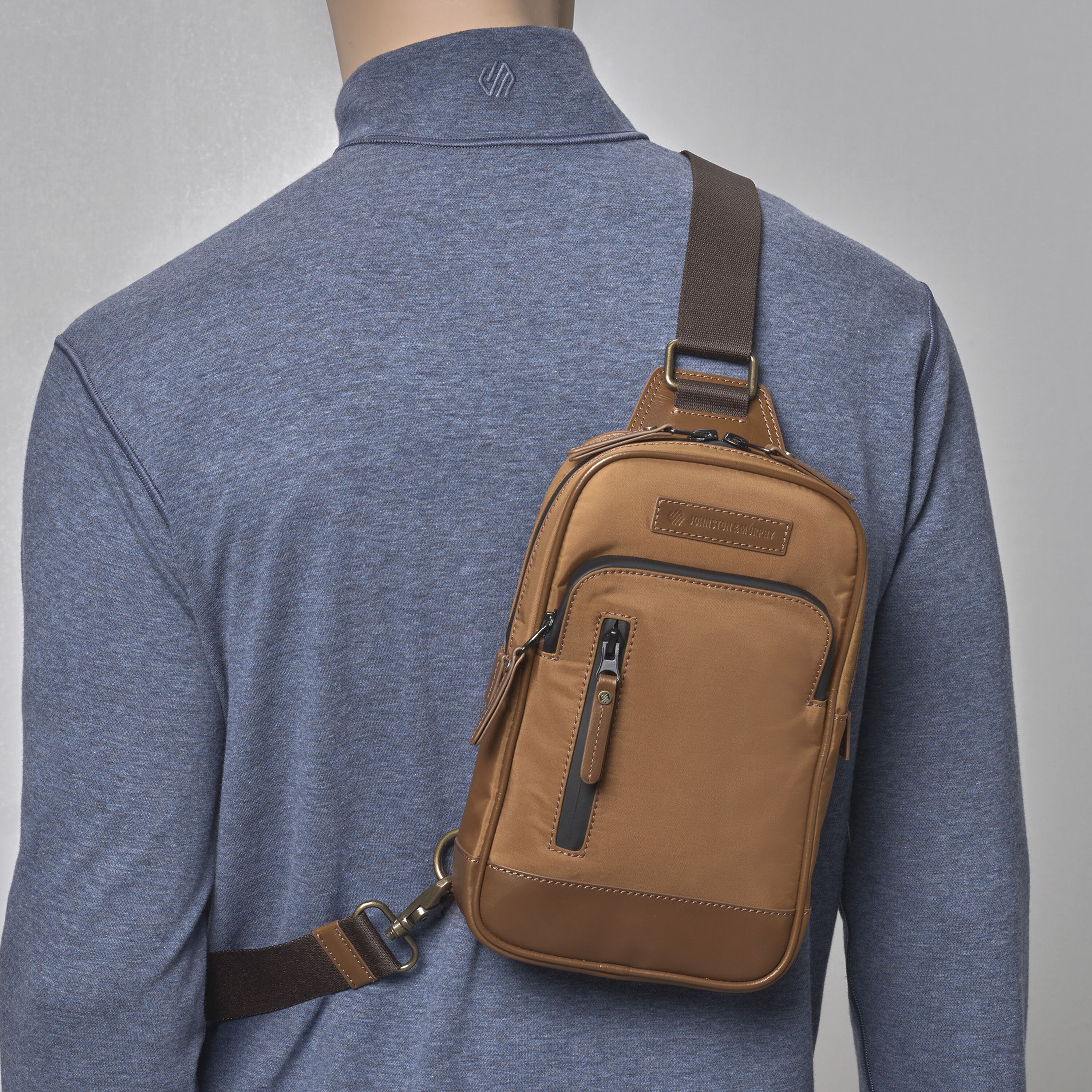 Men's Hudson Waterproof Sling Bag in Cognac | Johnston & Murphy