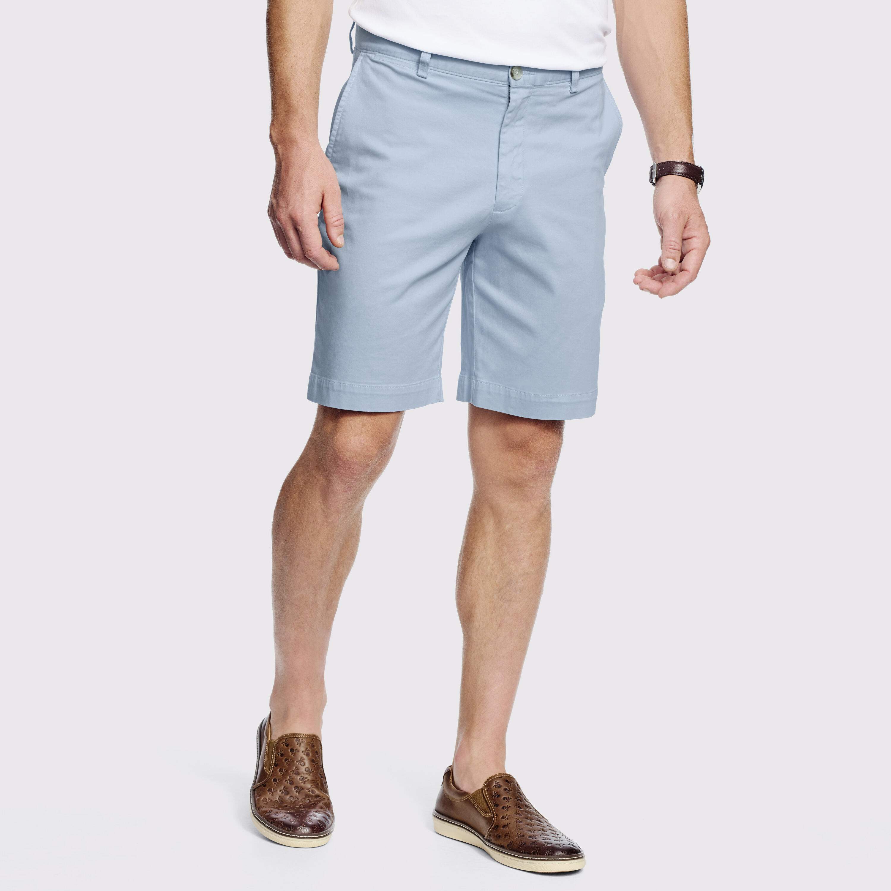 Men's Washed Chino Shorts in Light Blue | Johnston & Murphy