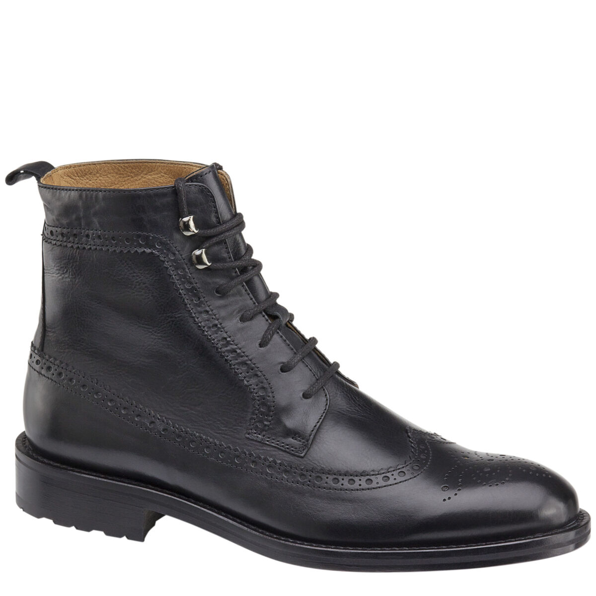 Men's Eldredge Wingtip Boot in Black Italian Calfskin | Johnston & Murphy