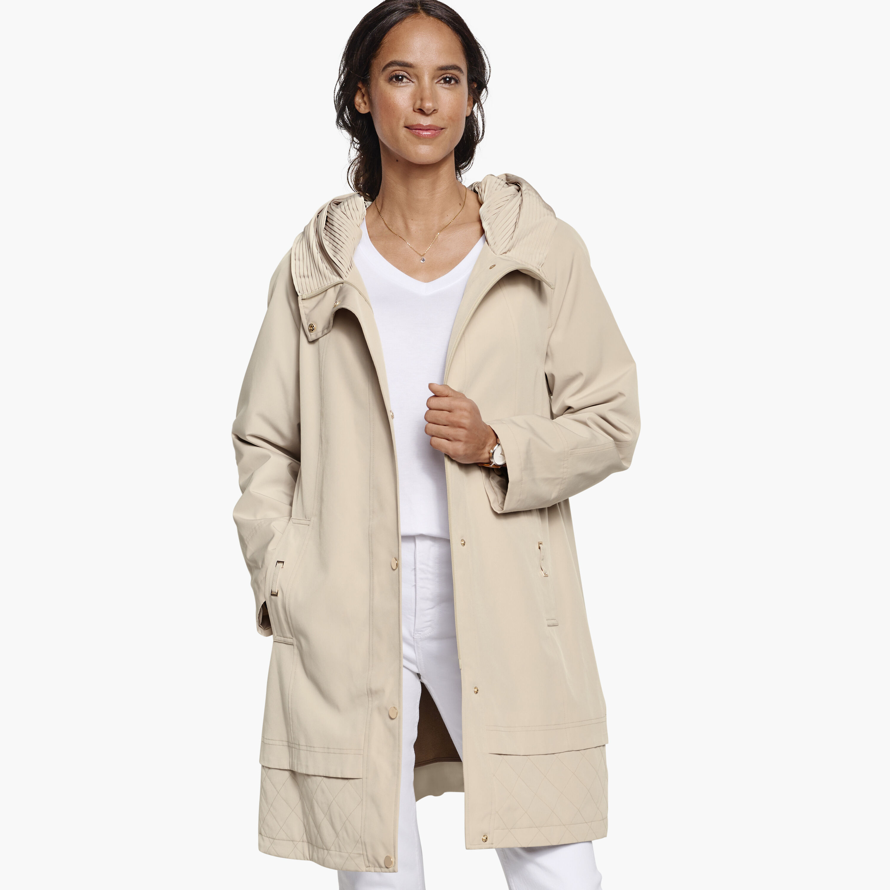 Women's Trench with Pleated Hood in Sand | Johnston & Murphy