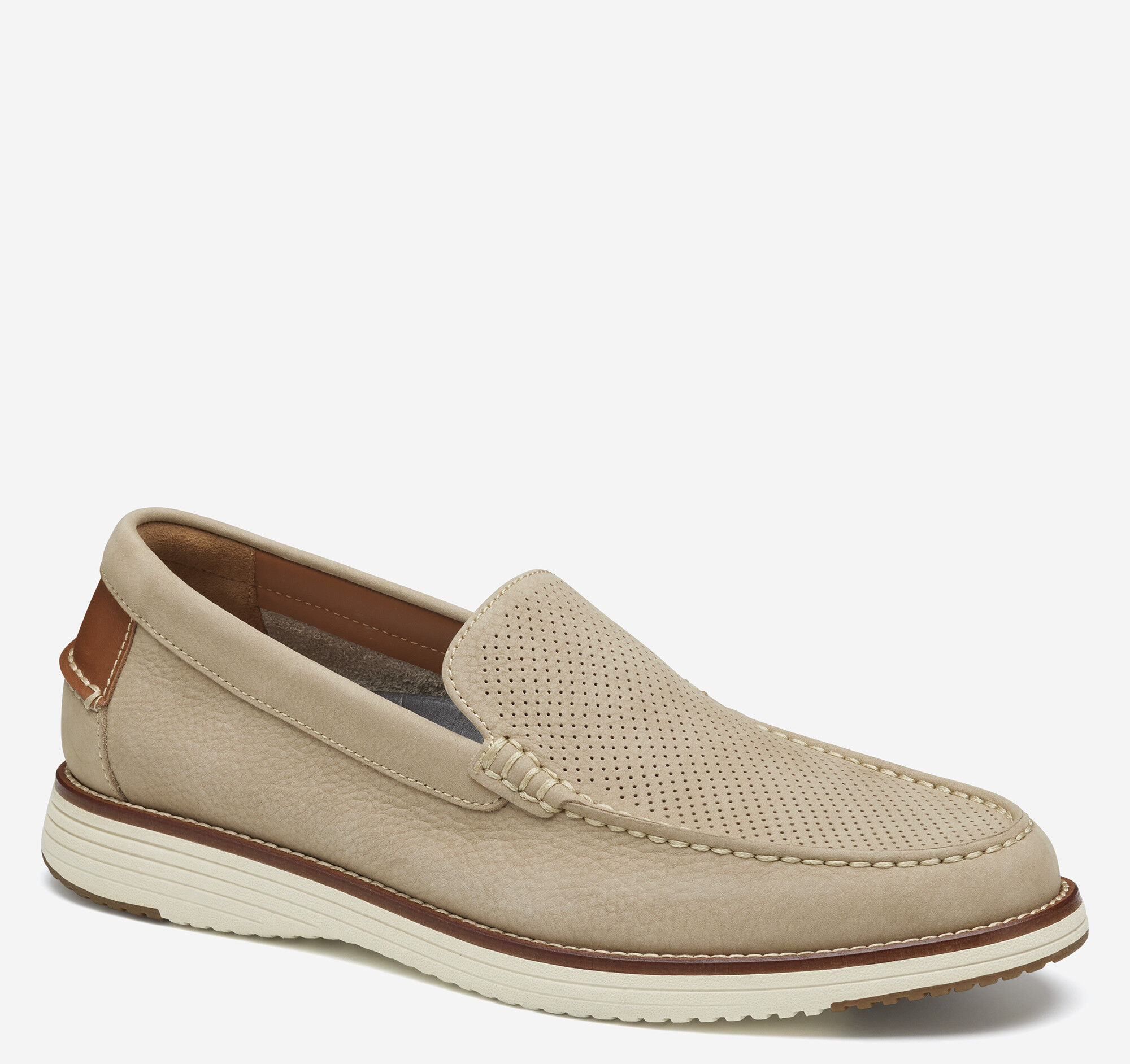 Men's Upton Perfed Venetian Loafer in Taupe Nubuck | Johnston & Murphy
