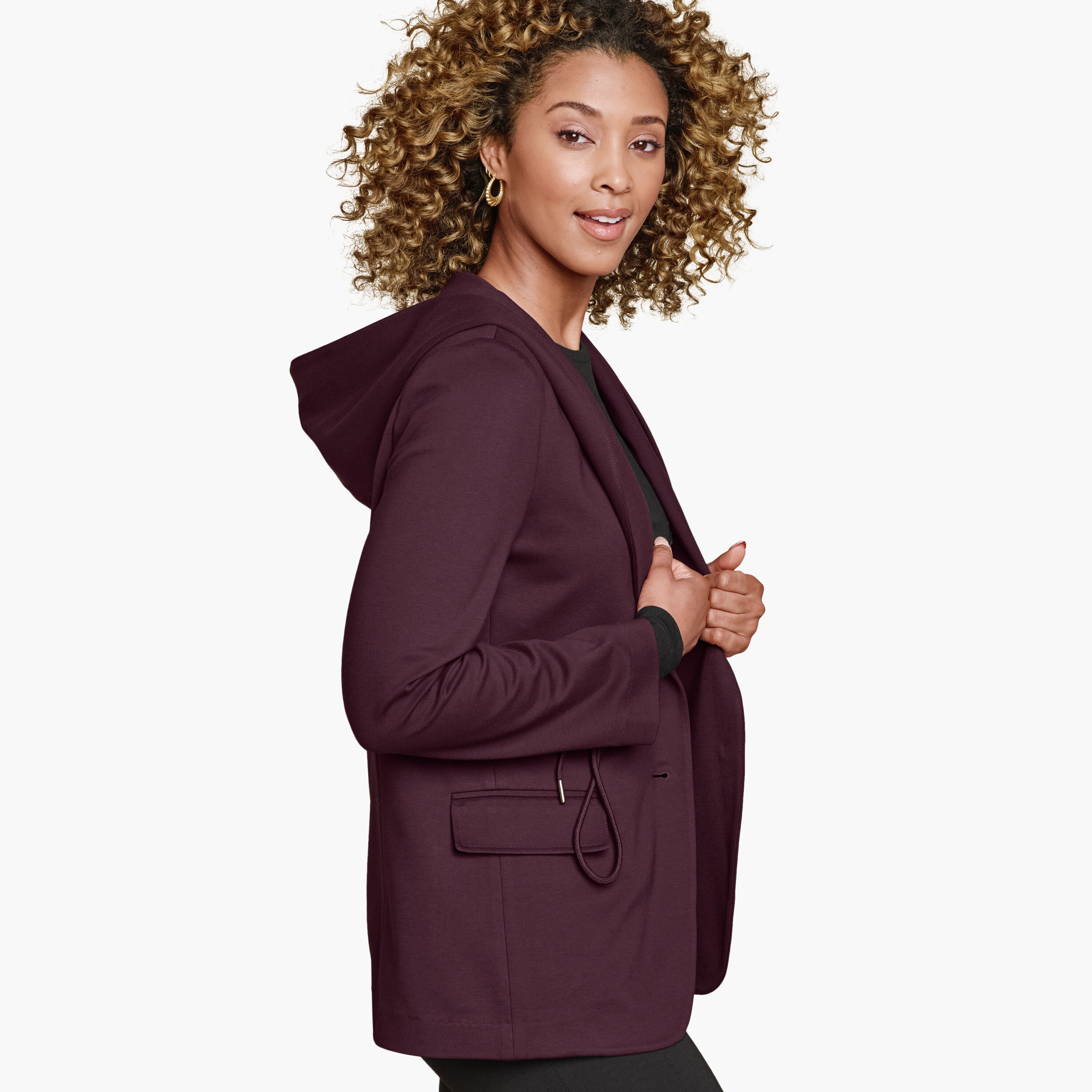 Women's XC Flex® Shawl-Collar Blazer with Hood in Burgundy | Johnston ...