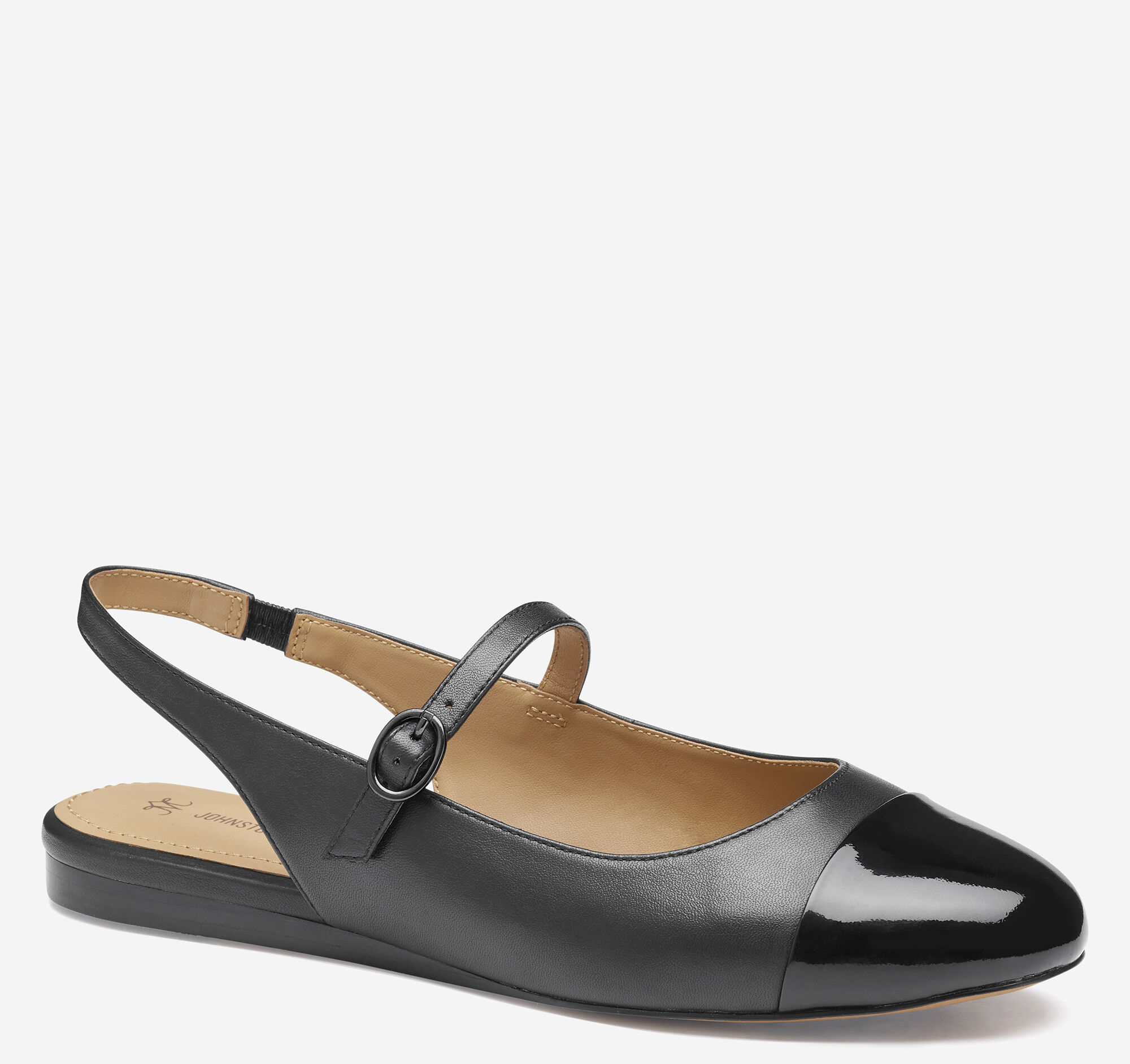 (取寄) ジョンストン&マーフィー レディース クレア スリングバック メアリー ジーン Johnston & Murphy women Claire Slingback Mary Jane Black Women's Claire Mary Jane Slingback in Black Glove Leather/Patent