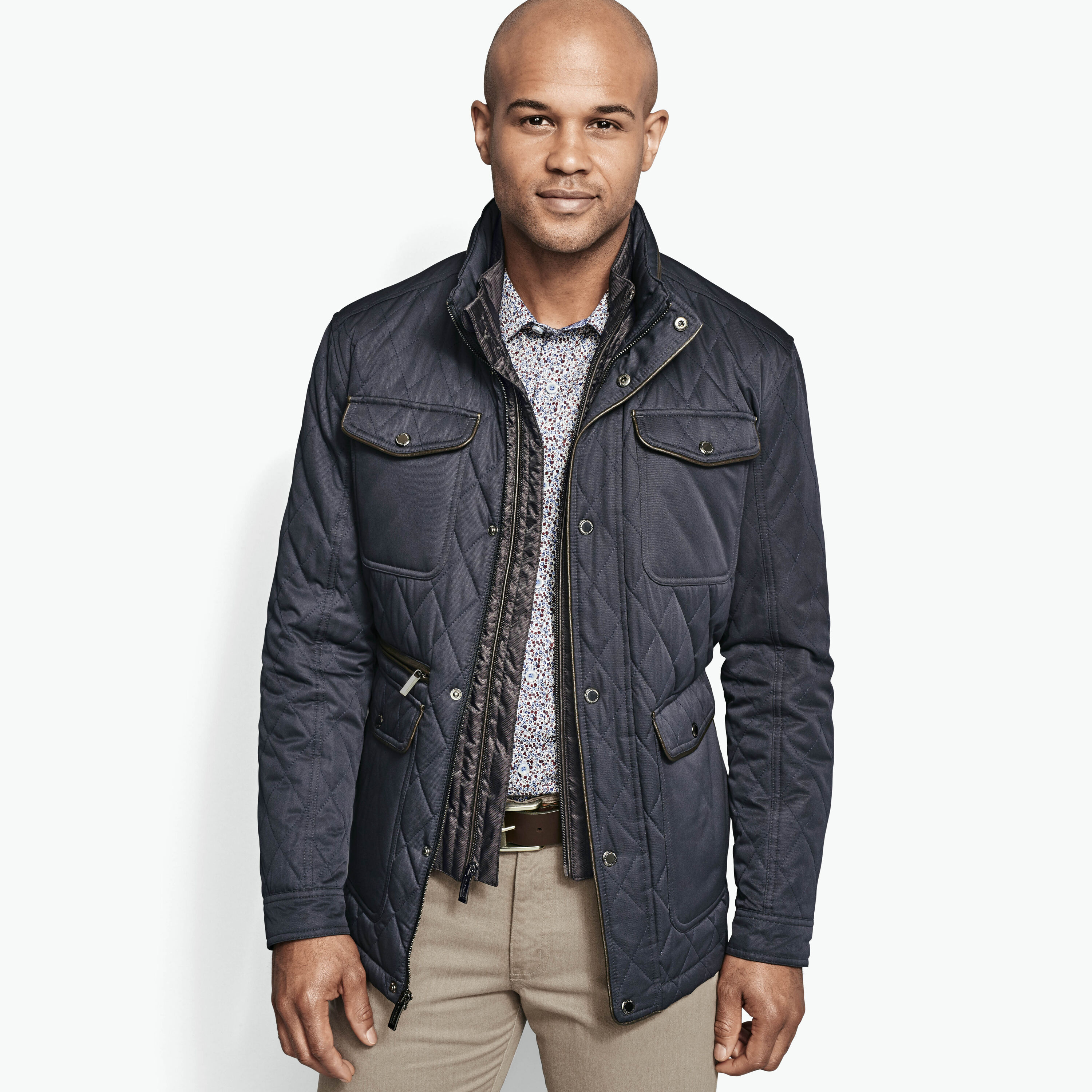 Men's Quilted Bib Jacket in Navy | Johnston & Murphy
