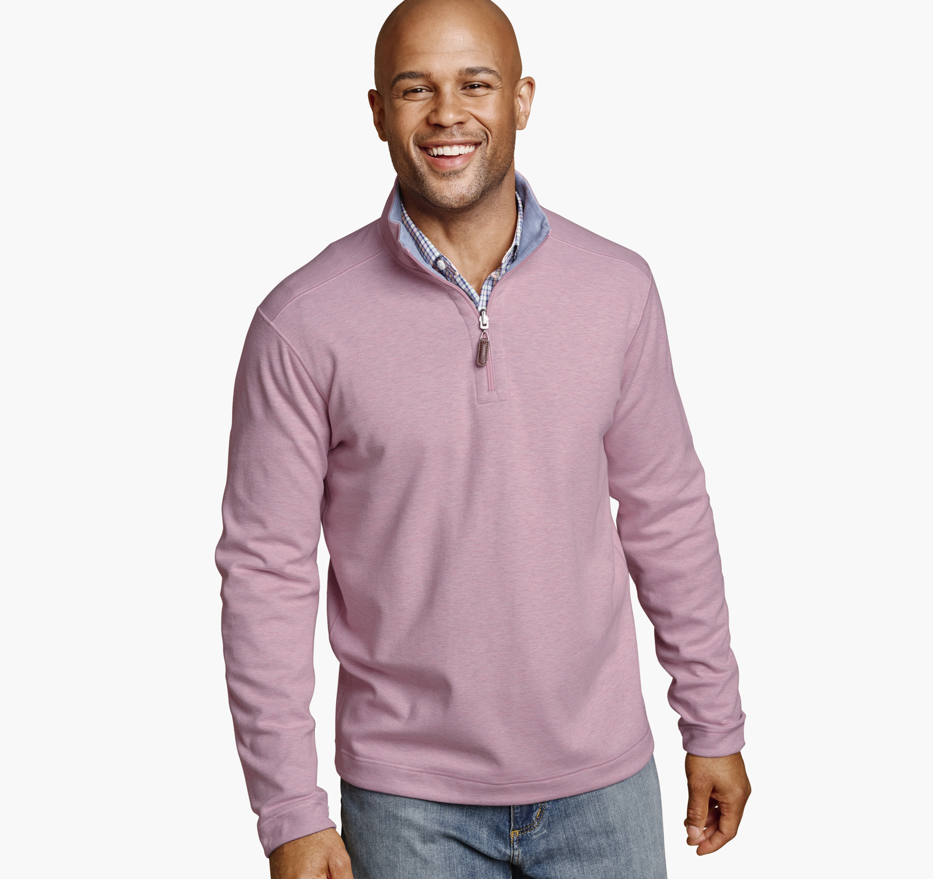 Men's Icon Reversible Solid Quarter-Zip in Pink/Light Blue