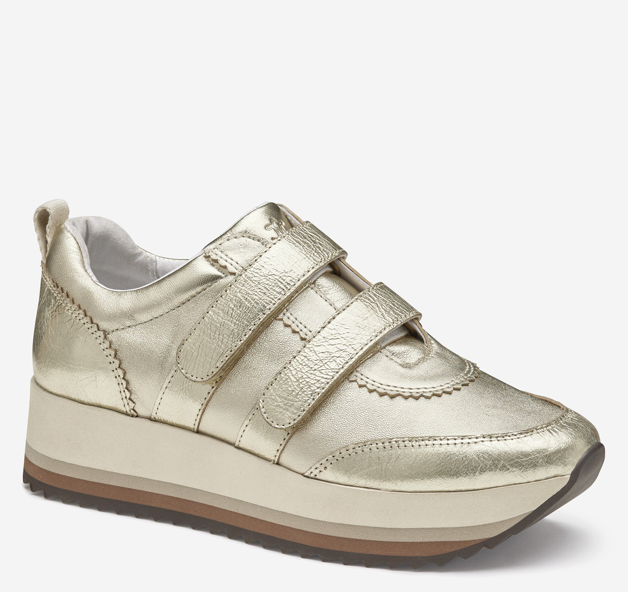 (取寄) ジョンストン&マーフィー レディース グレイシー ダブル ストラップ スニーカー Johnston & Murphy women Gracie Double Strap Sneakers Bone/Taupe/Olive Women's Gracie Double-Strap Sneaker in Gold Italian Metallic