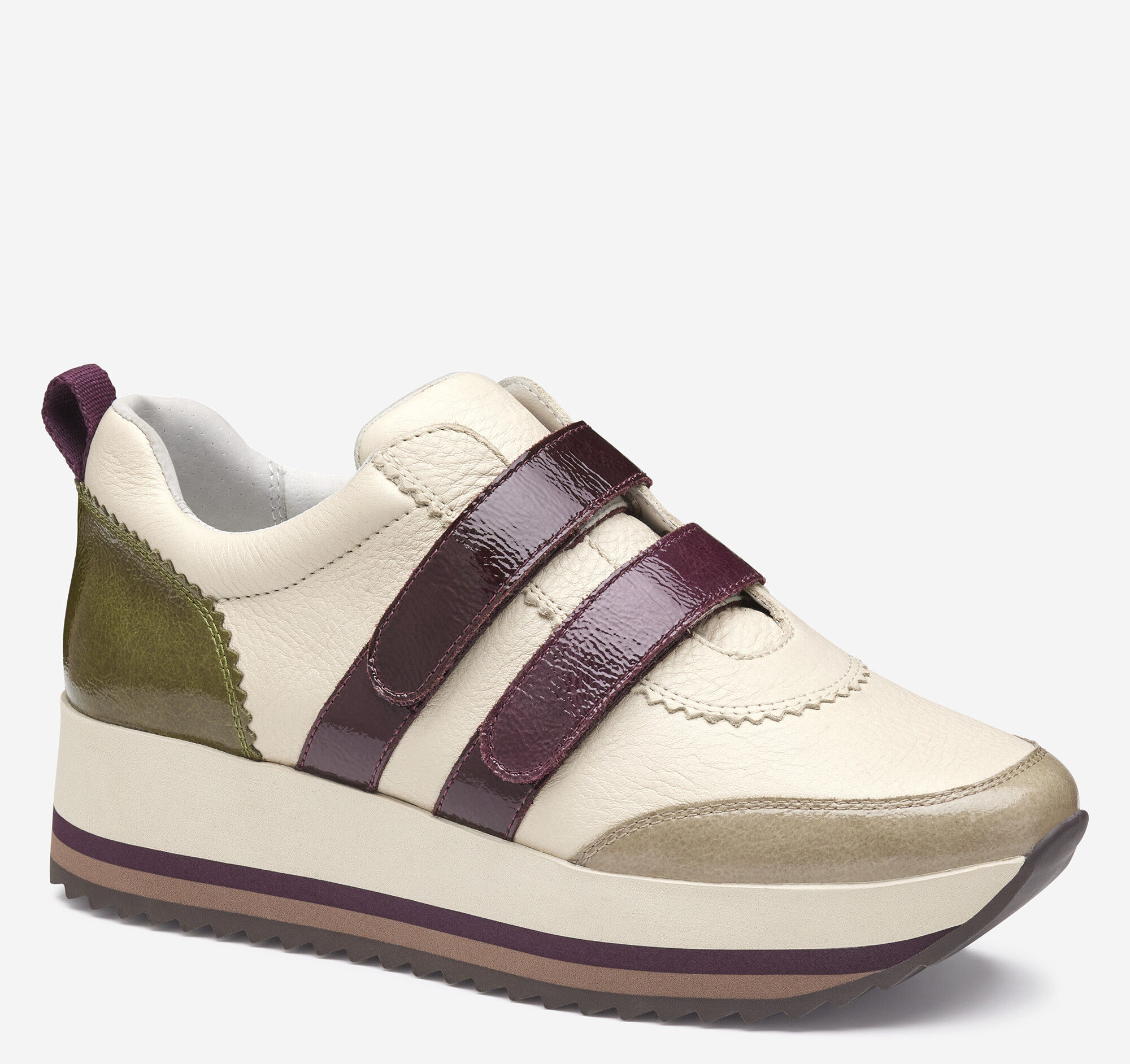 Women's Gracie Double-Strap Sneaker in Bone Calfskin/Taupe and