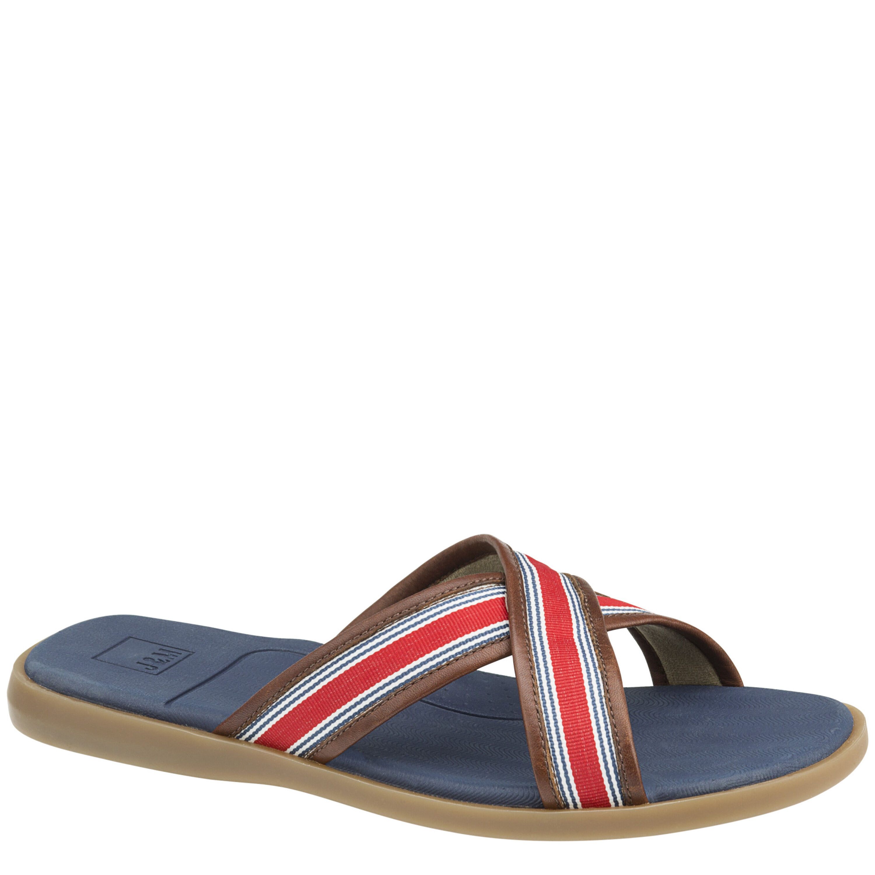 Men's Gaddis Cross Band Slide in Red/Navy Webbing/Oak Leather | Johnston & Murphy