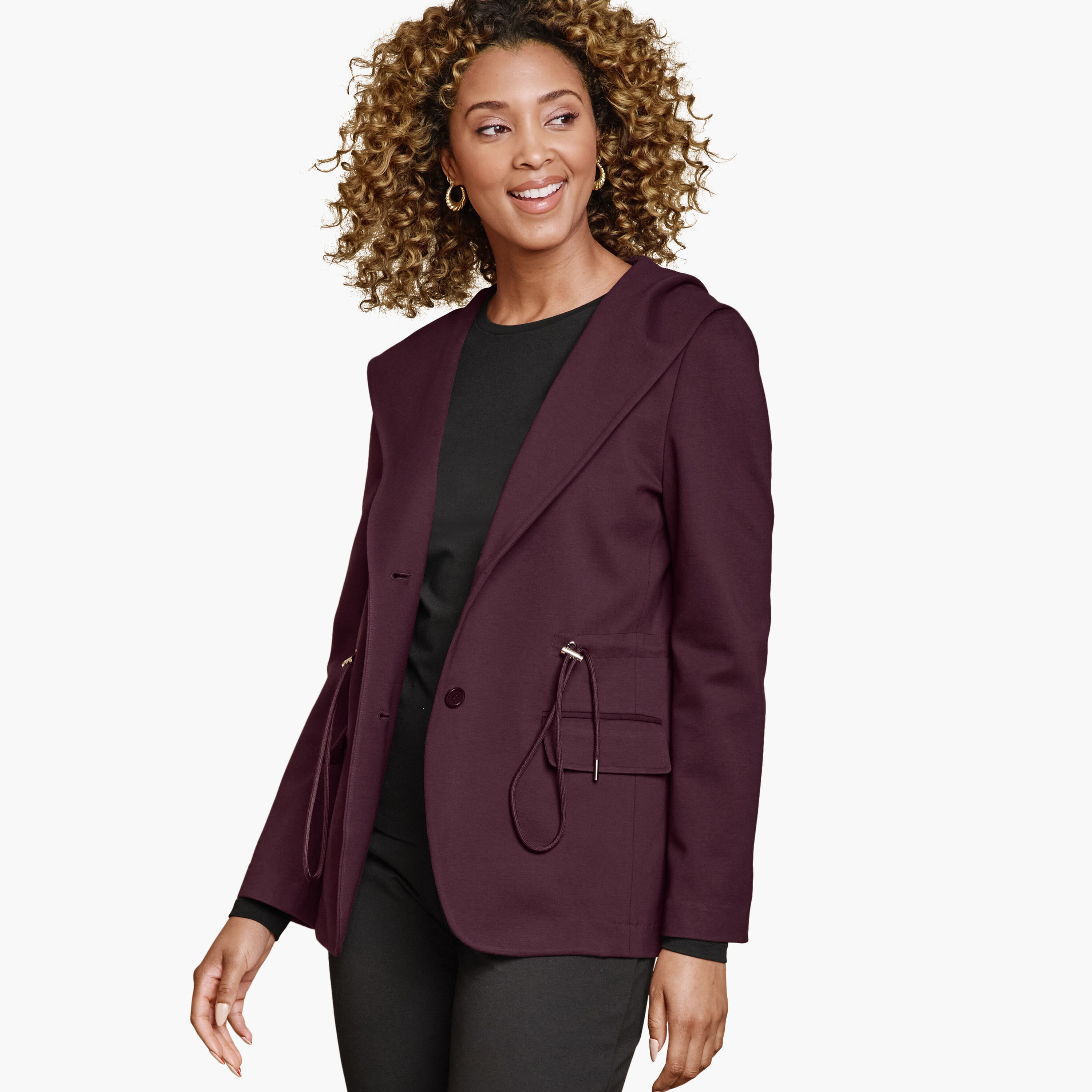 Women's XC Flex® Shawl-Collar Blazer with Hood in Burgundy | Johnston ...