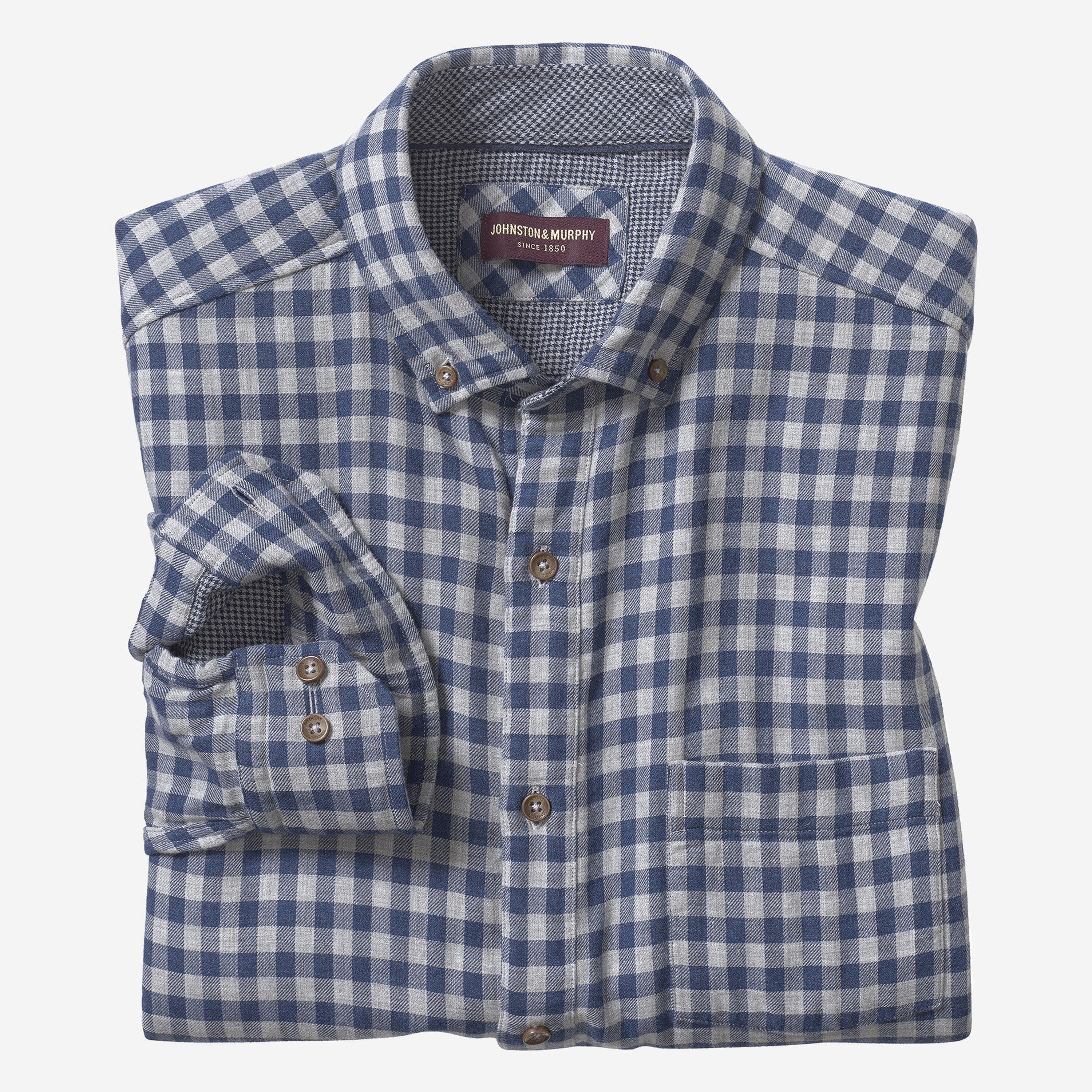 Men's Double-Layer Long-Sleeve Shirt in Navy Gingham | Johnston & Murphy