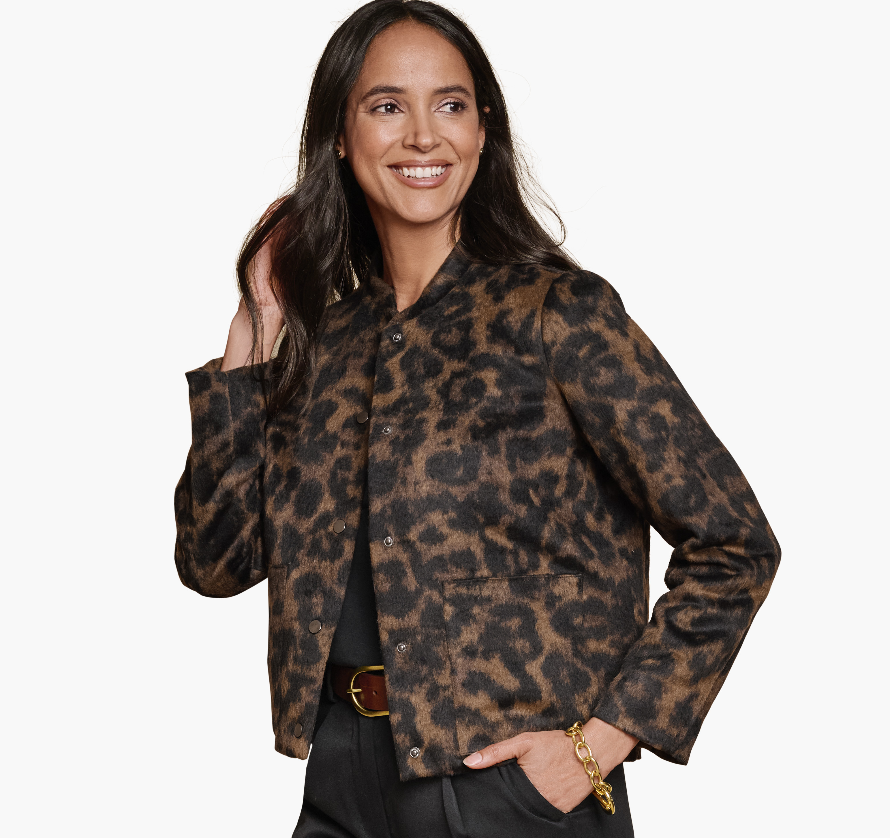 Women's Brushed Leopard-Print Bomber in Black/Brown | Johnston & Murphy