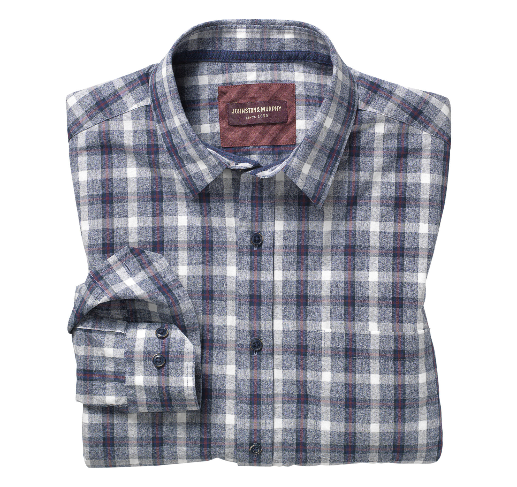 Men's Melange Windowpane Shirt in Blue | Johnston & Murphy