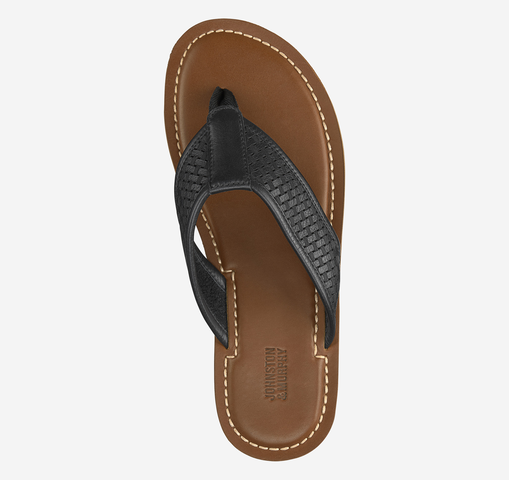 Men's Norris Laser-Weave Thong in Black Full Grain | Johnston & Murphy
