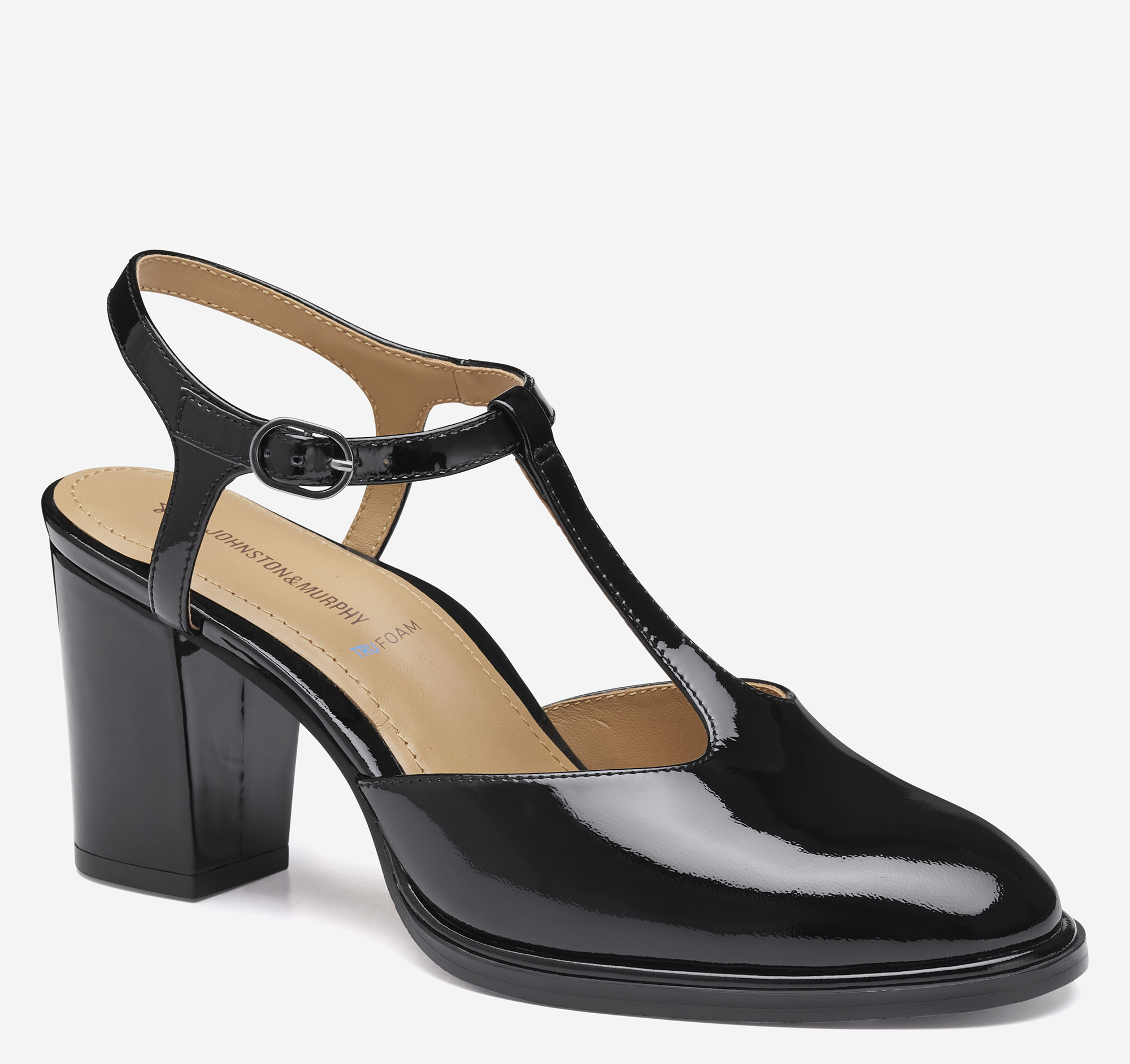 Women's Amy T-Strap Pump in Black Patent Leather | Johnston & Murphy