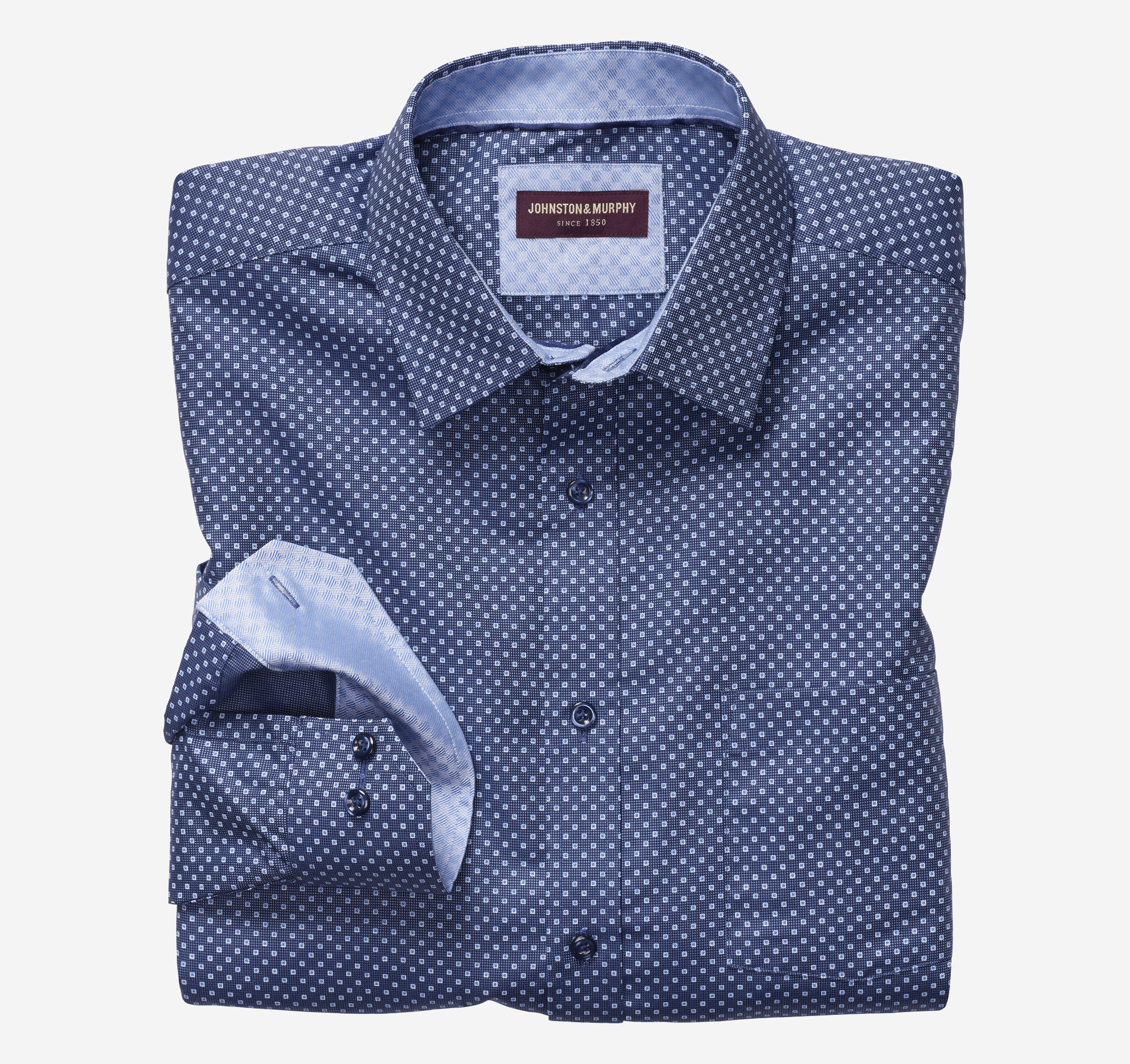 Men's European Shirt in Navy Micro Square | Johnston & Murphy