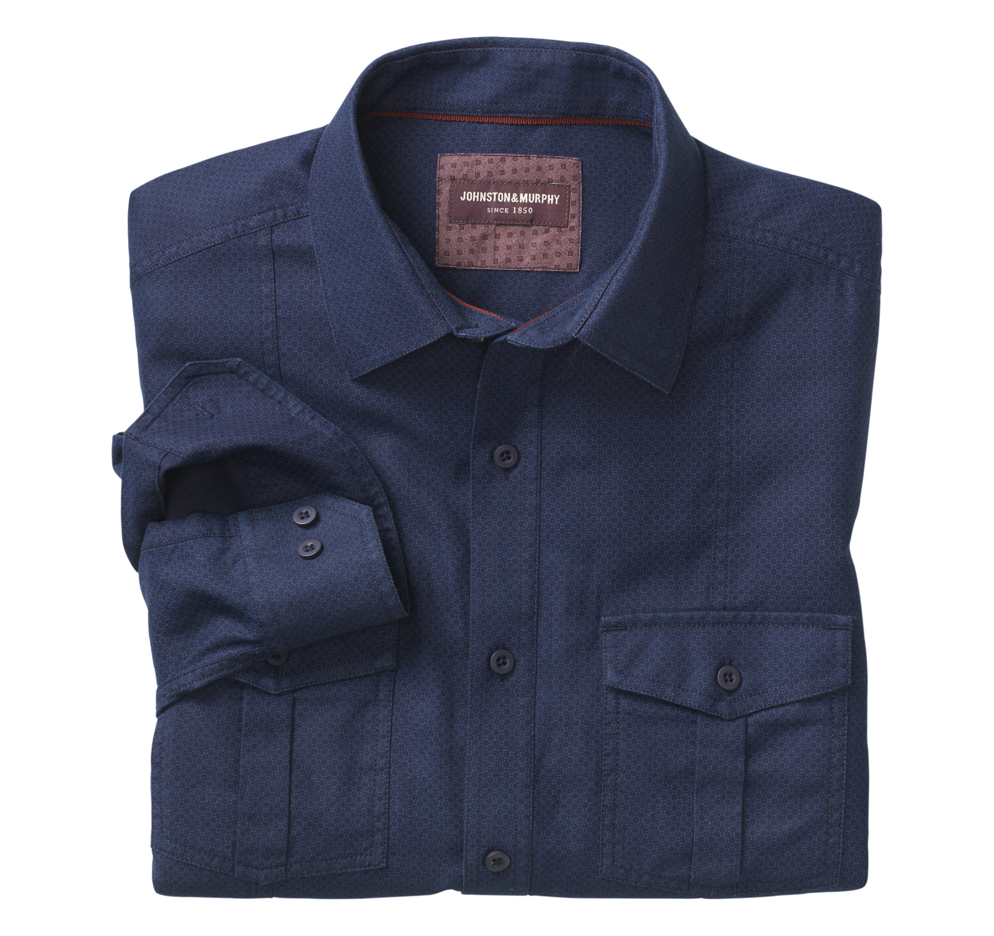 Men's Double Pocket Circle Links Shirt in Navy | Johnston & Murphy