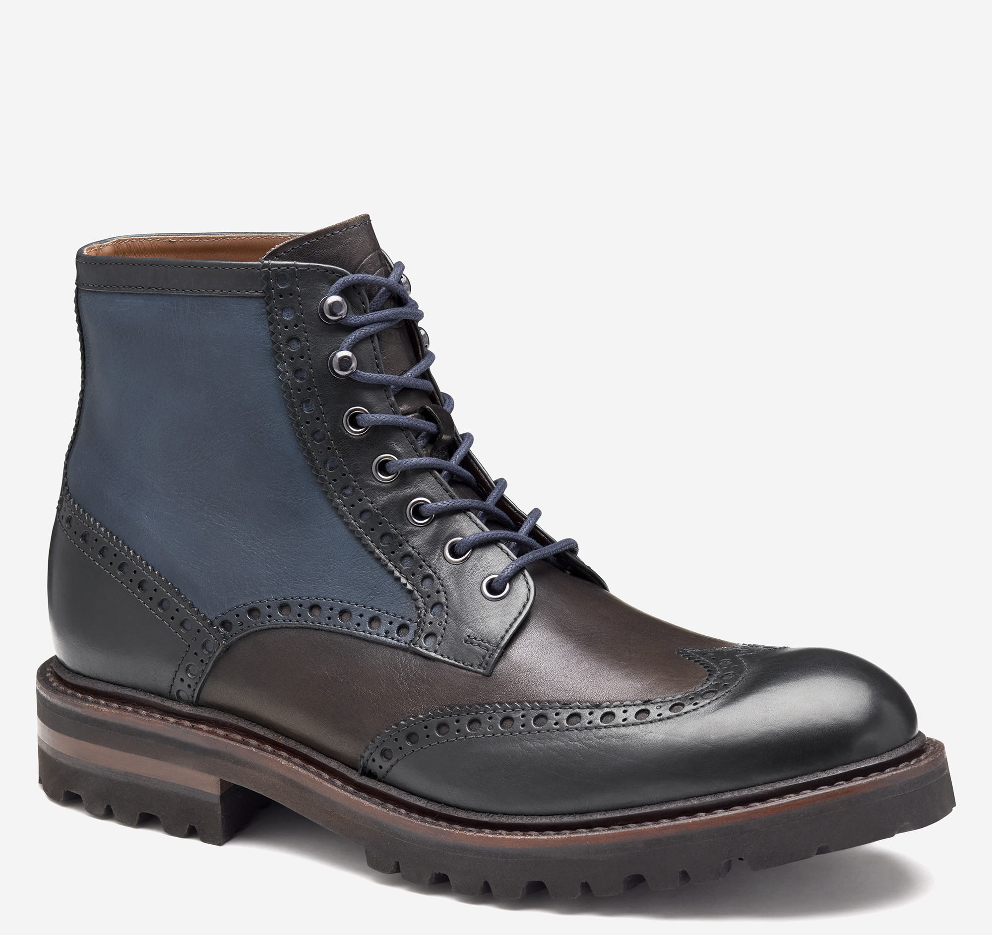 Men's Dudley Lug Wingtip Boot in Navy Multi Hand-Stained Calfskin ...