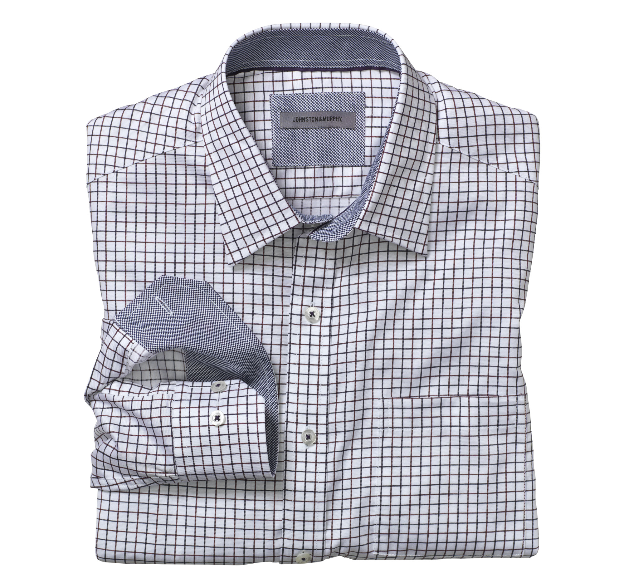 Men's Tailored Fit Micro Check Shirt in White/Navy/Burgundy | Johnston ...