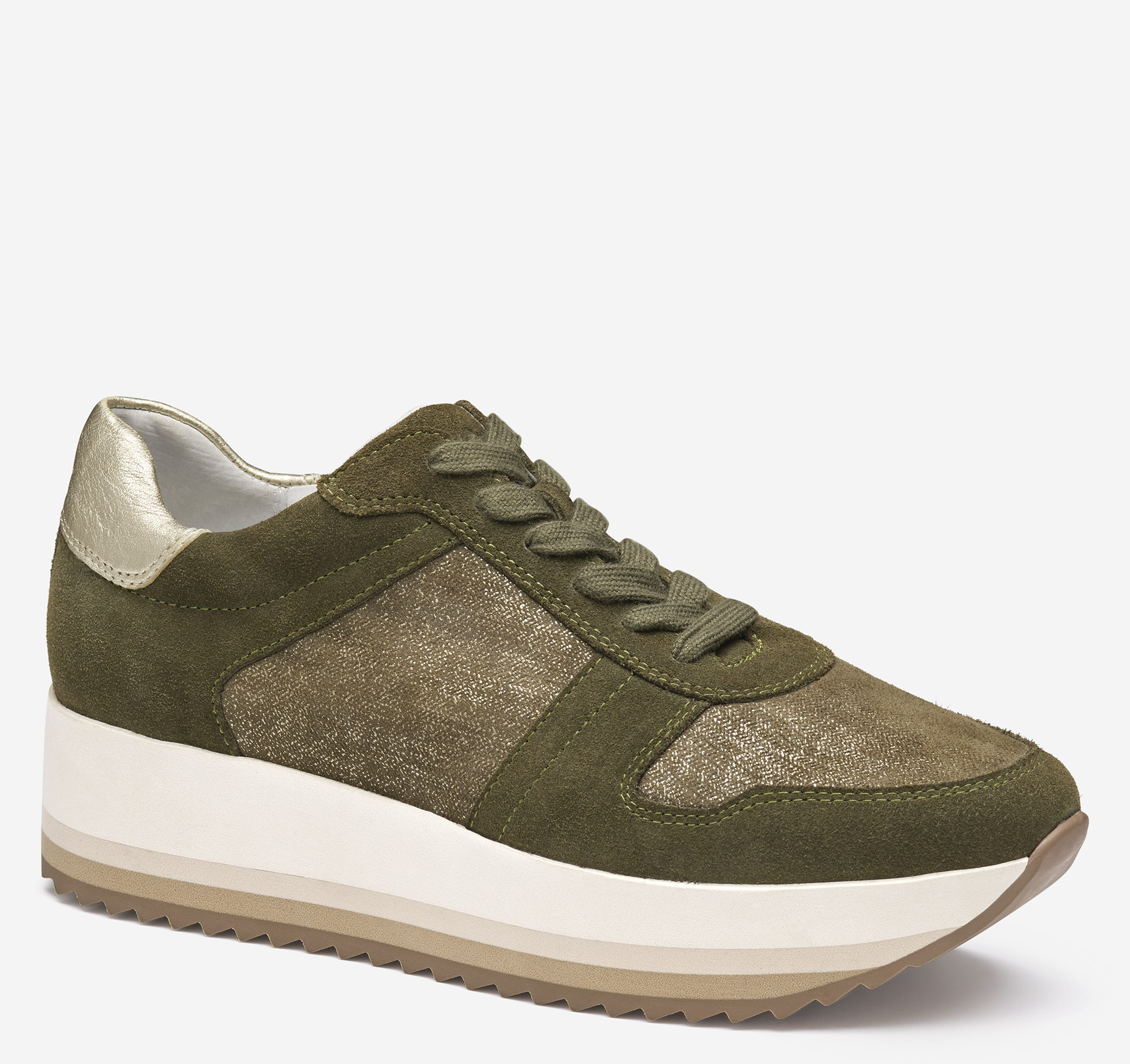 Women's Gracie Colorblock Lace-Up in Olive Suede/Italian Metallic Kid ...