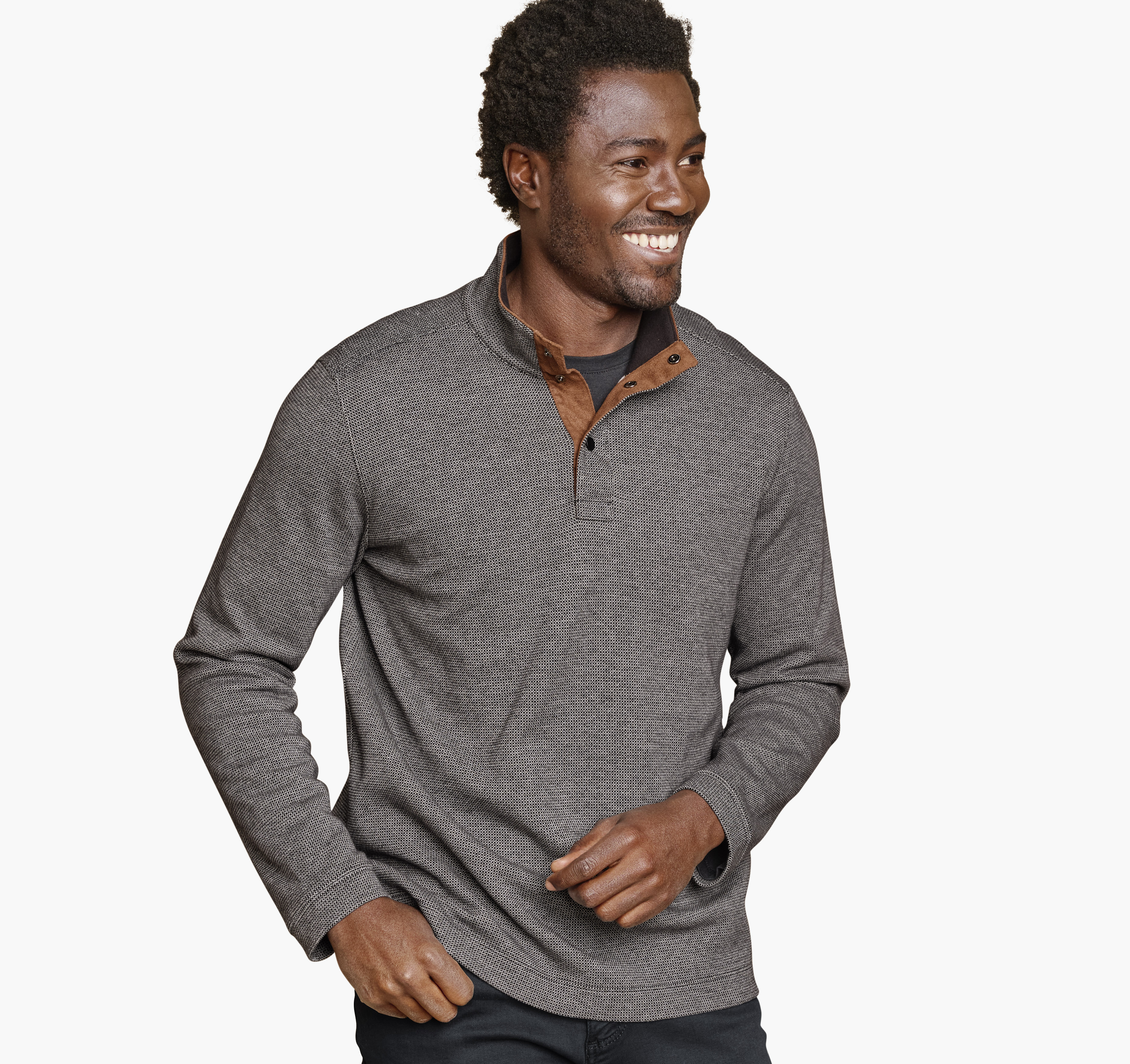 Men's Knit Jacquard Quarter-Snap Pullover in Gray | Johnston & Murphy